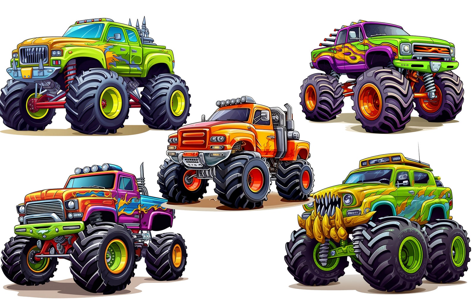Watercolor Monster Trucks Clipart Bundle, Truck Clipart, Truck ...