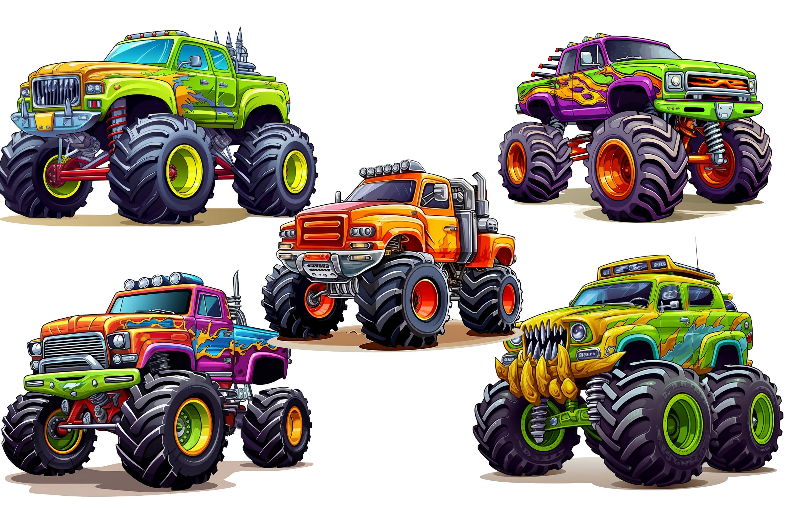 Watercolor Monster Trucks Clipart Bundle, Truck Clipart, Truck ...