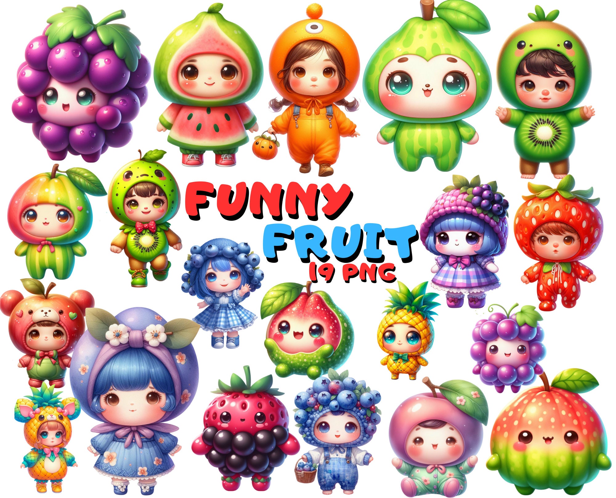 Funny Fruit Clipart Cute Fruit PNG Cute Food Clipart Cute Cartoon PNG ...