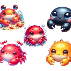 Watercolor Cute Crab Sublimation Clipart - Adorable Colorful Crabs for ...