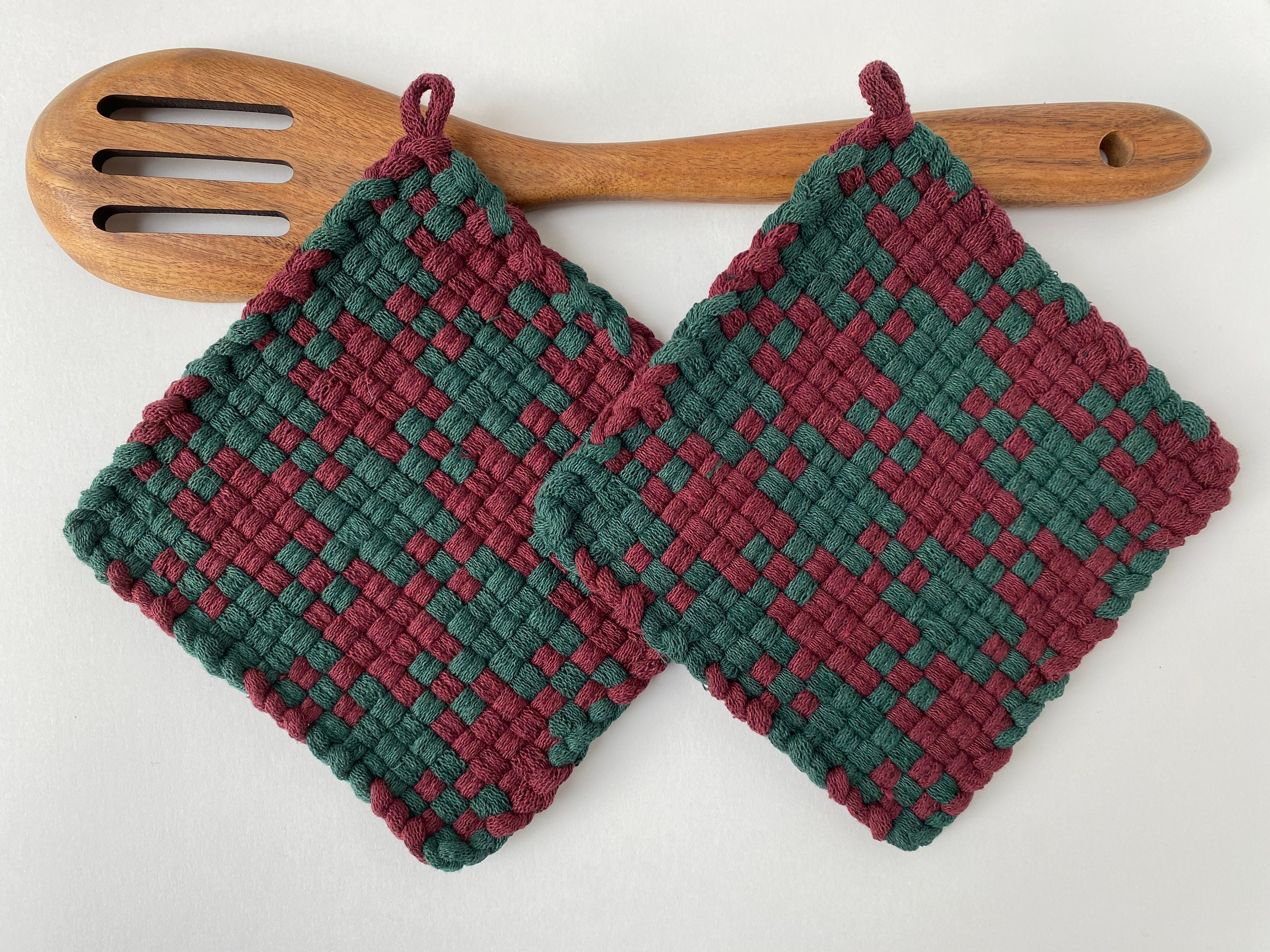Handmade Loomed Potholder, Thick Cotton Oven Mitts, Trivets, Pads ...