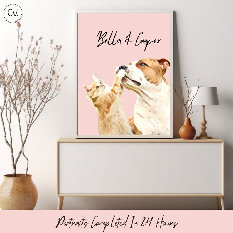 Custom Pet Portraits Using Pet Photo Personalized Digital Dog Portraits Cat Portraits Custom Dog ...
