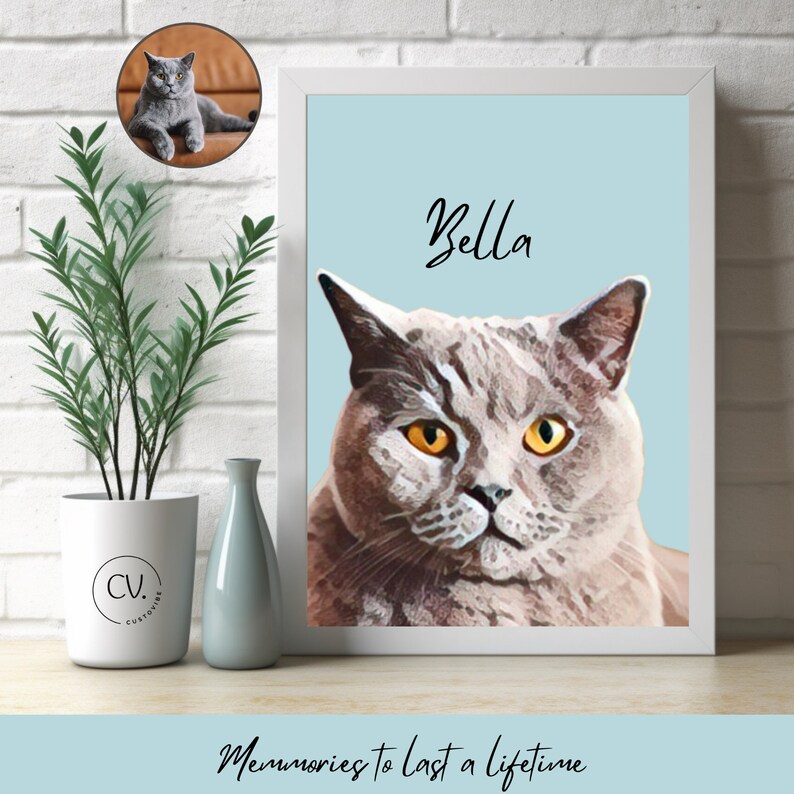 Custom Pet Portraits Using Pet Photo Personalized Digital Dog Portraits Cat Portraits Custom Dog ...