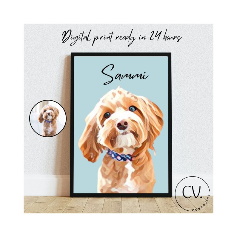 Custom Pet Portraits Using Pet Photo Personalized Digital Dog Portraits Cat Portraits Custom Dog ...