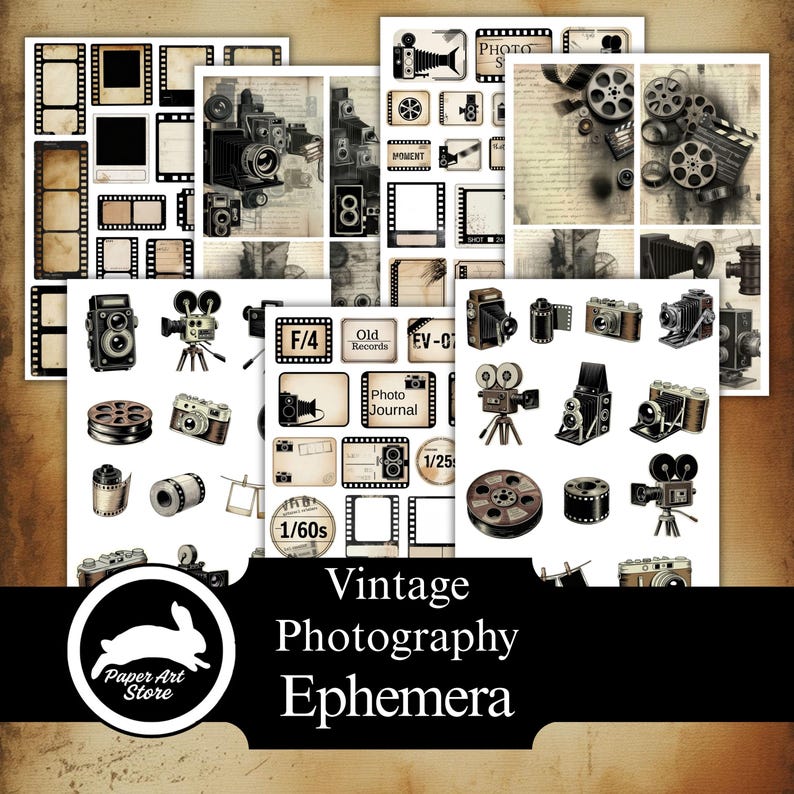 Vintage Camera Ephemera ,film Strip Frames Printable Labels, Retro ...