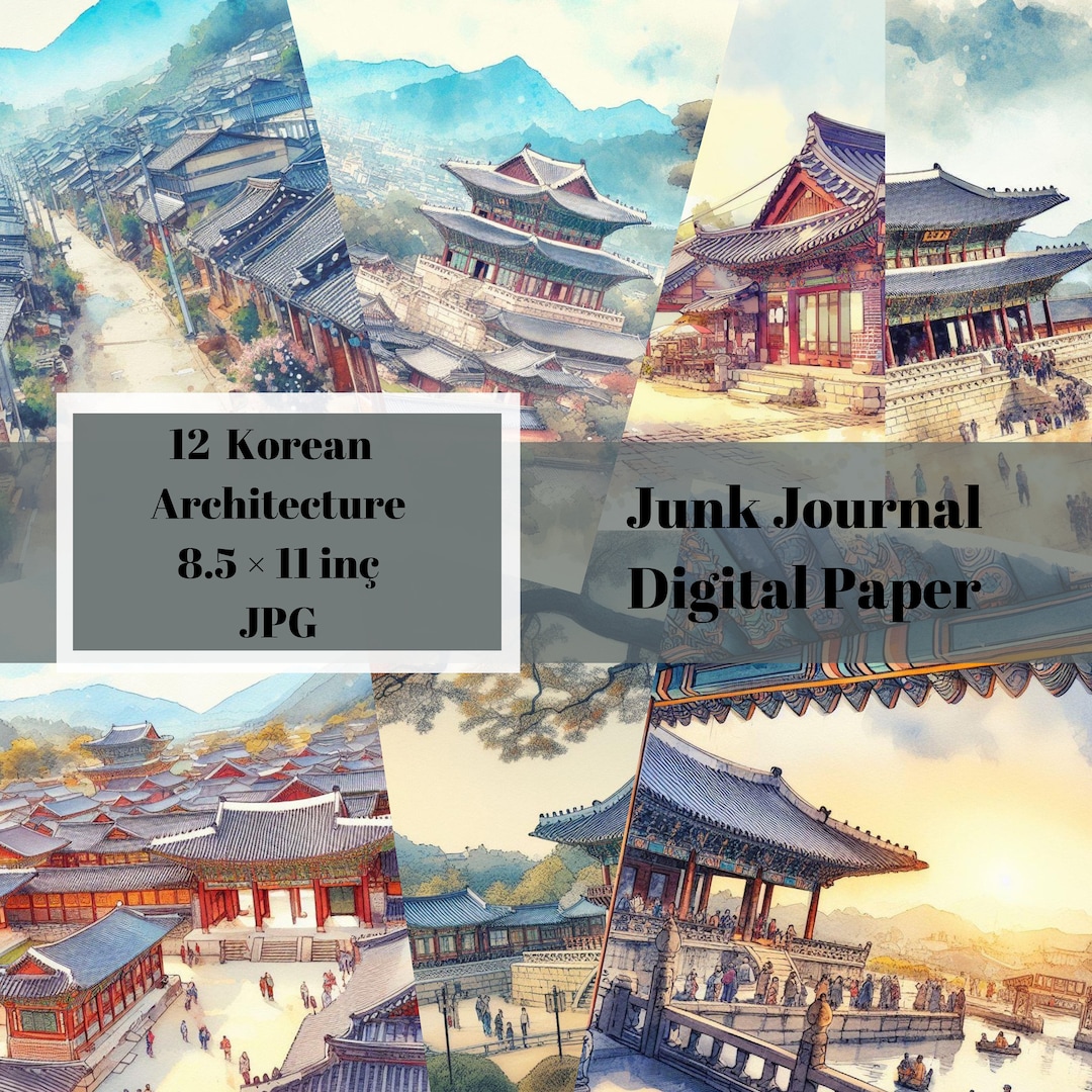 12 Watercolor Style Korean Architecture Digital Paper Korean - Etsy ...