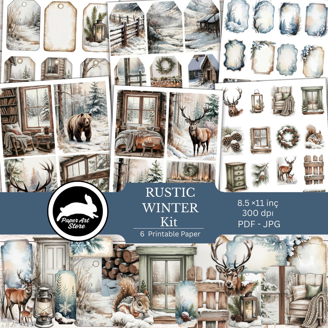 Vintage Winter Season Junk Journal Kit, Neutral White Ephemera, Winter ...