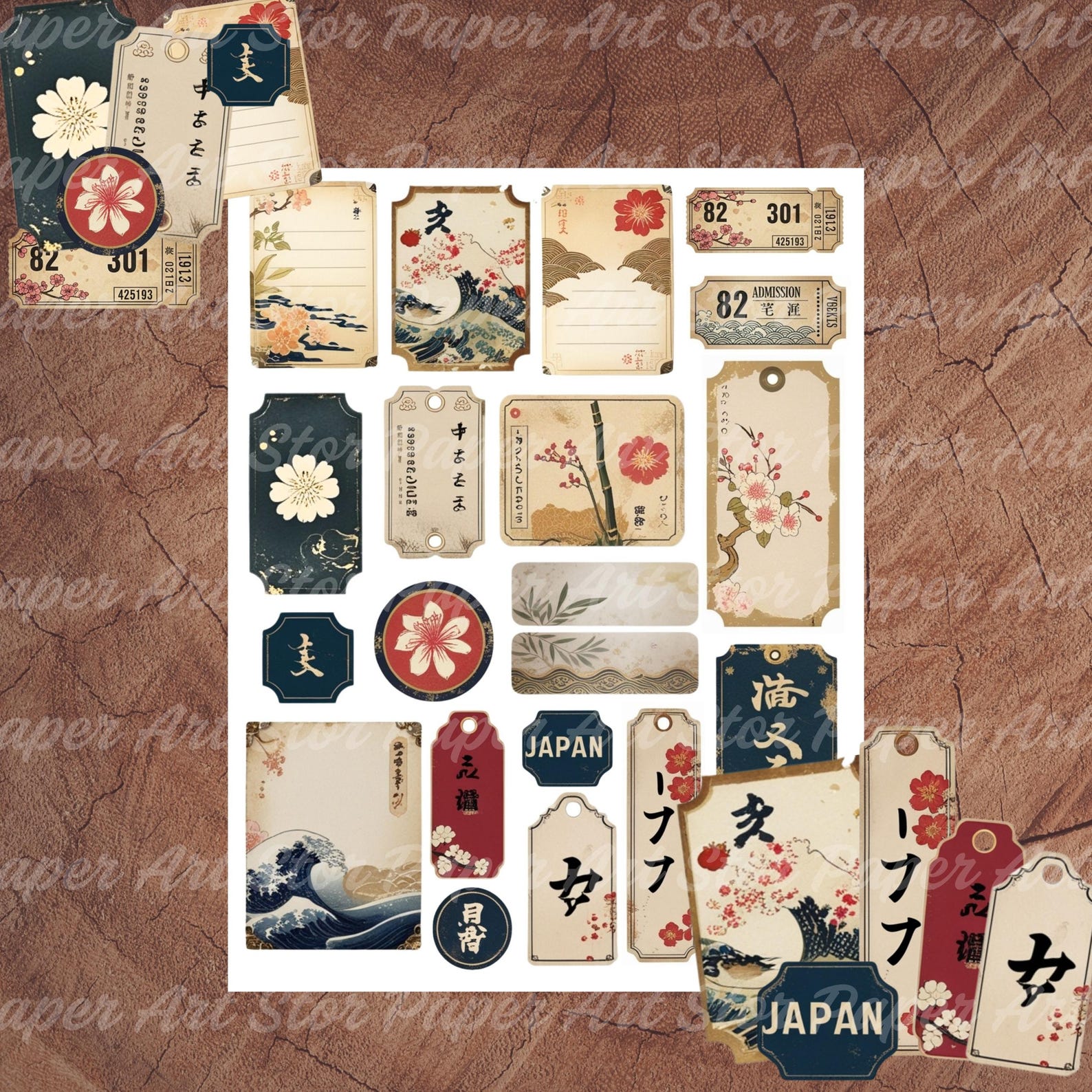 Vintage Japan Ticket Ephemera, Digital Fussy Cut, Asian Ephemera ...