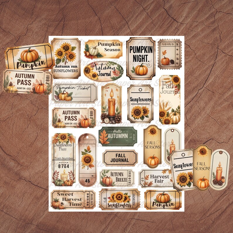 Autumn Clusters- Fall Junk Journal Labels, Digital Fussy Cut, Autumn ...