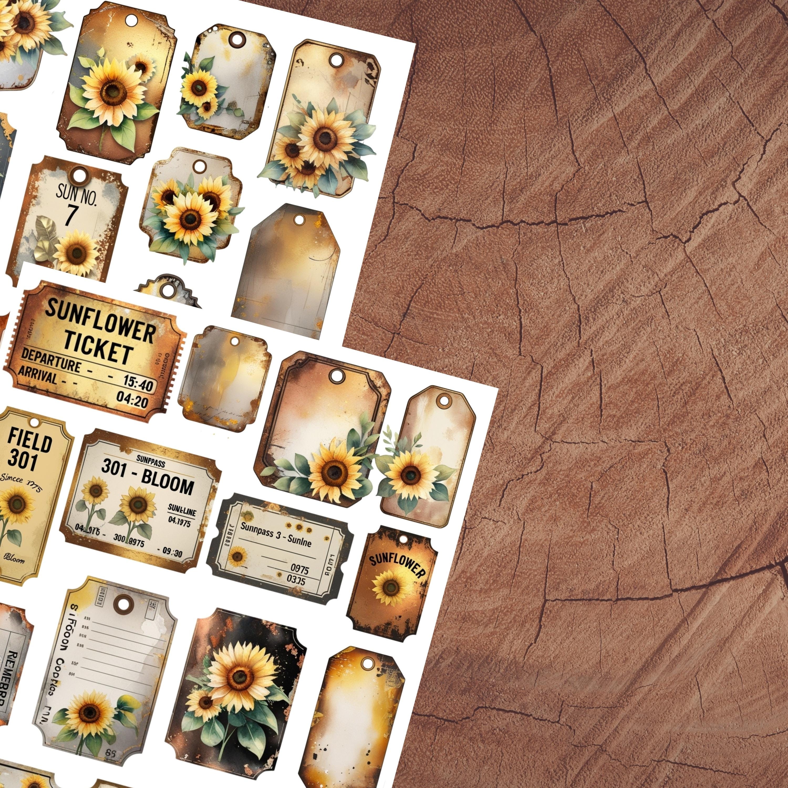 Sunflower Clusters, Grunge Labels, Fussy Cut Ephemera, Sunflower ...