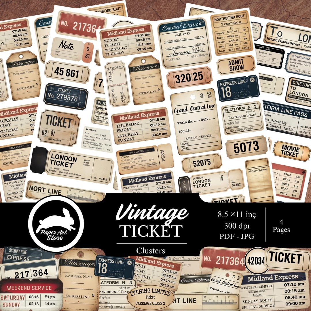 Vintage Ticket Ephemera Clusters | Printable Train Tickets | Junk ...