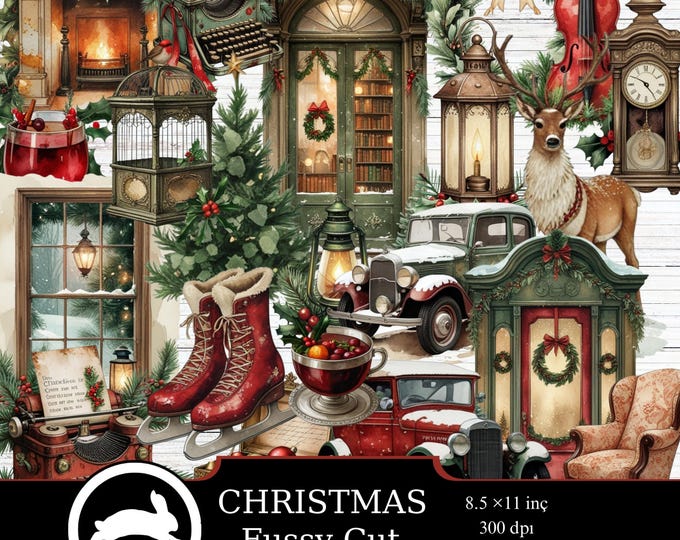 Christmas Fussy Cut, Christmas Junk Journal Kit, Vintage, Printable ...