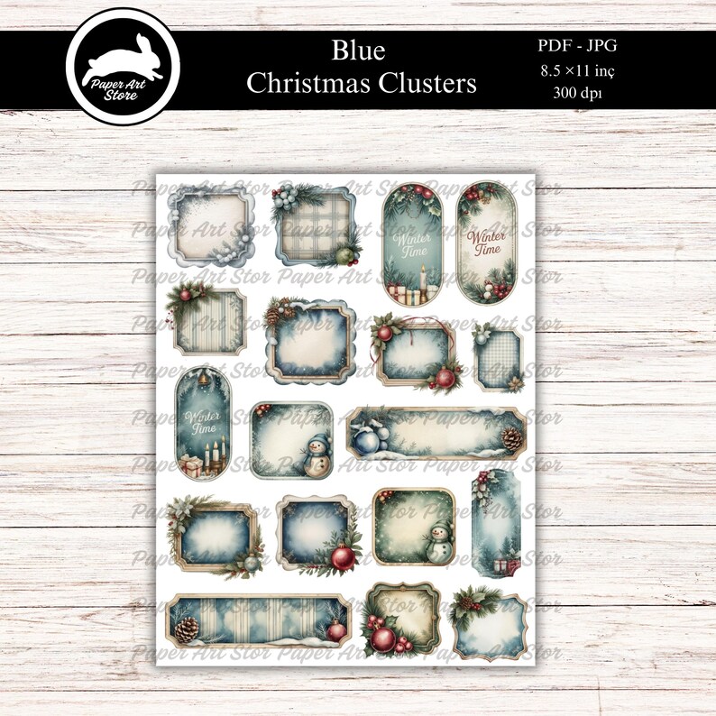 Blue Christmas Cluster Digital Junk Journal |winter Junk Journal ...