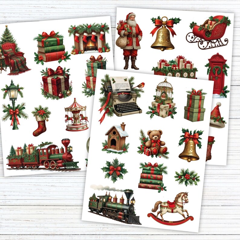 Christmas Fussy Cuts | Vintage Santa Ephemera |fussy Cut Digital Set ...