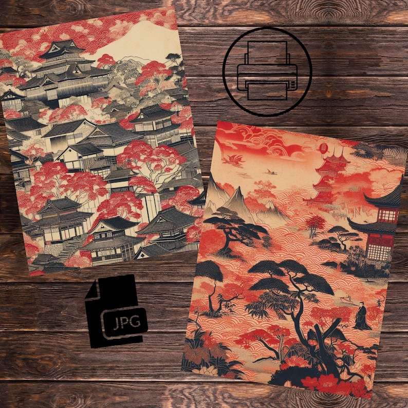 Classic Japanese Figures Pattern Junk Journal Pages, Printable Paper ...