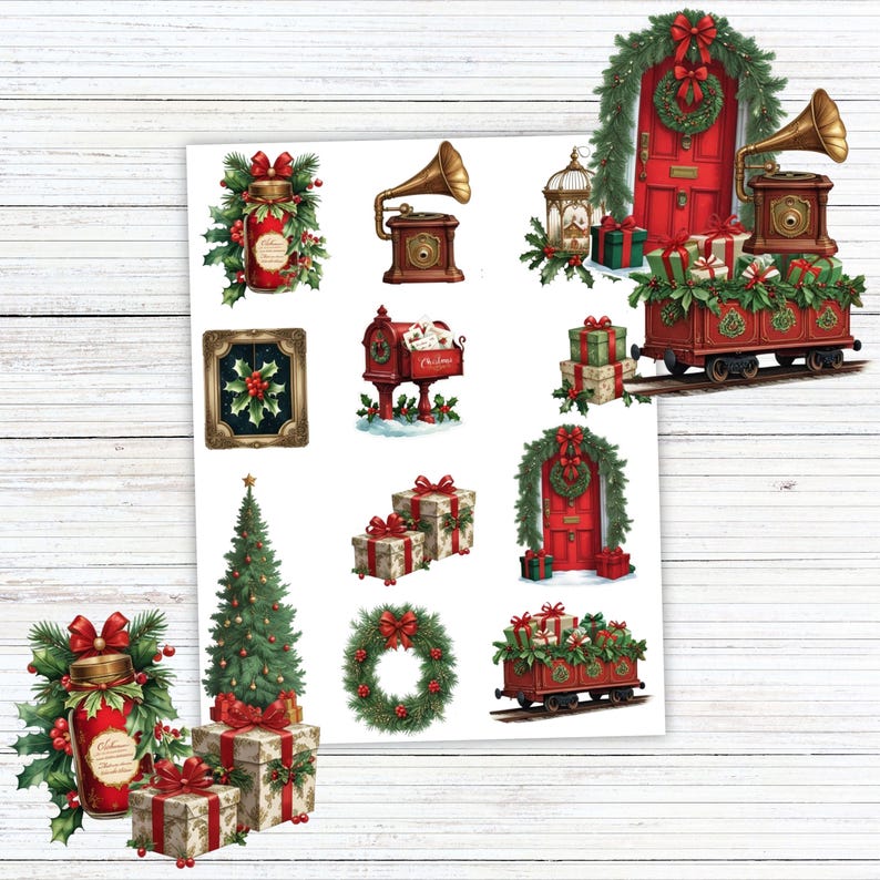 Christmas Fussy Cuts | Vintage Santa Ephemera |fussy Cut Digital Set ...