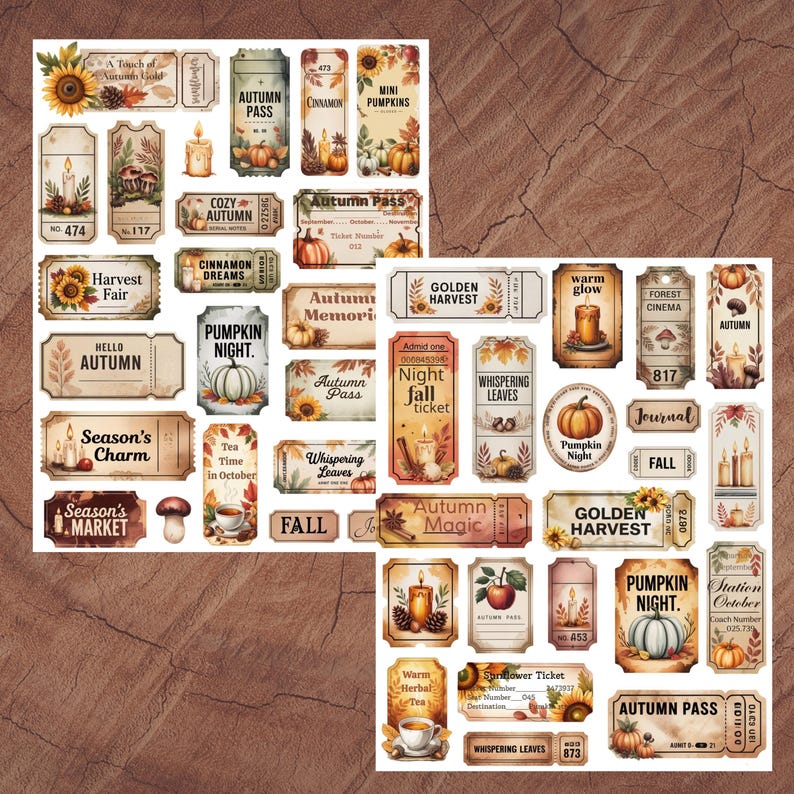 Autumn Clusters- Fall Junk Journal Labels, Digital Fussy Cut, Autumn ...