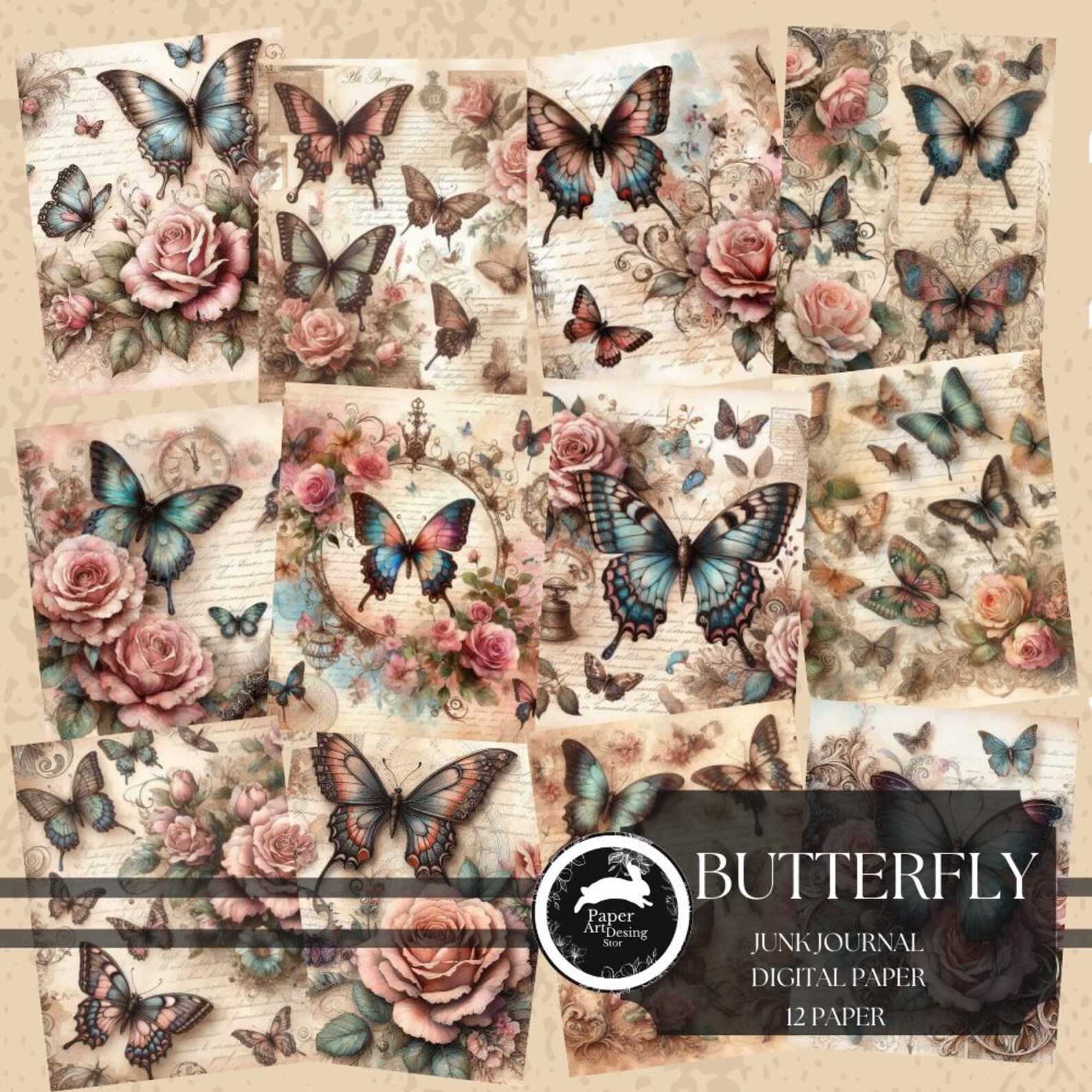 Vintage Butterfly Junk Journal Pages, Flower Ephemera Journal Kit ...