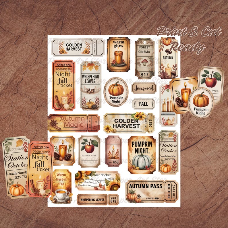 Autumn Clusters- Fall Junk Journal Labels, Digital Fussy Cut, Autumn ...