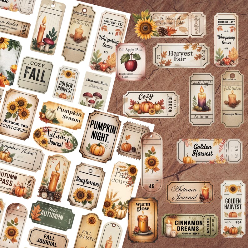 Autumn Clusters- Fall Junk Journal Labels, Digital Fussy Cut, Autumn ...