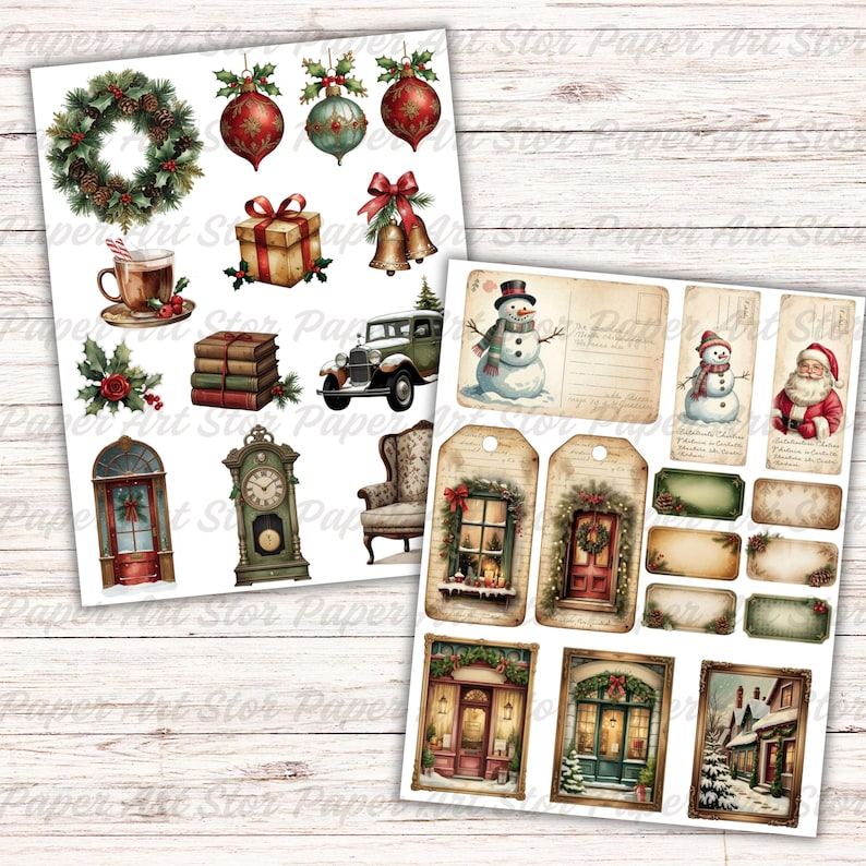 Christmas Junk Journal Kit- Tag- Ephemera- Fussy Cut- Clusters ...