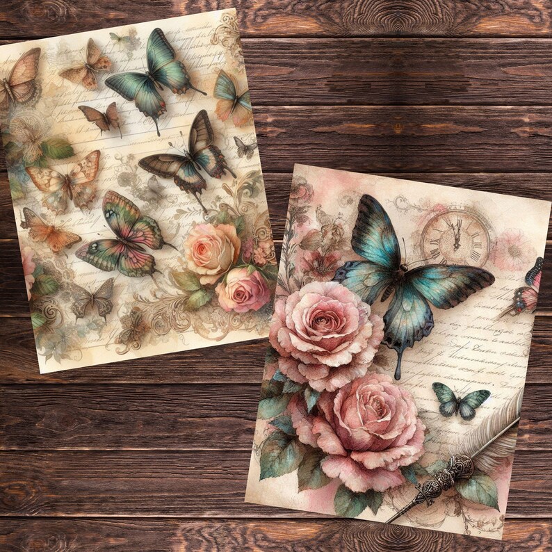 Vintage Butterfly Junk Journal Pages, Flower Ephemera Journal Kit ...