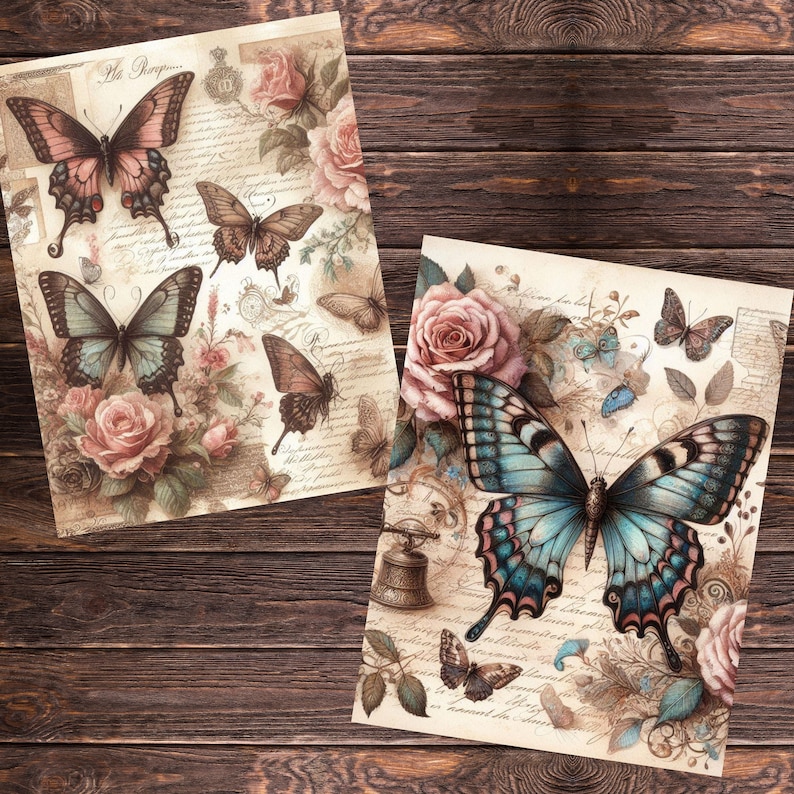 Vintage Butterfly Junk Journal Pages, Flower Ephemera Journal Kit ...