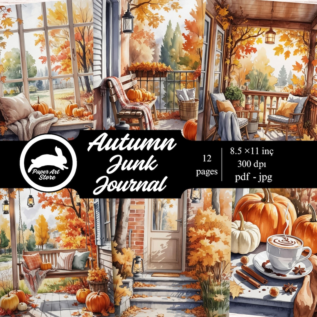 Autumn Junk Journal Kit- Pumpkin Ephemera, Vintage Fall Prints, Digital ...