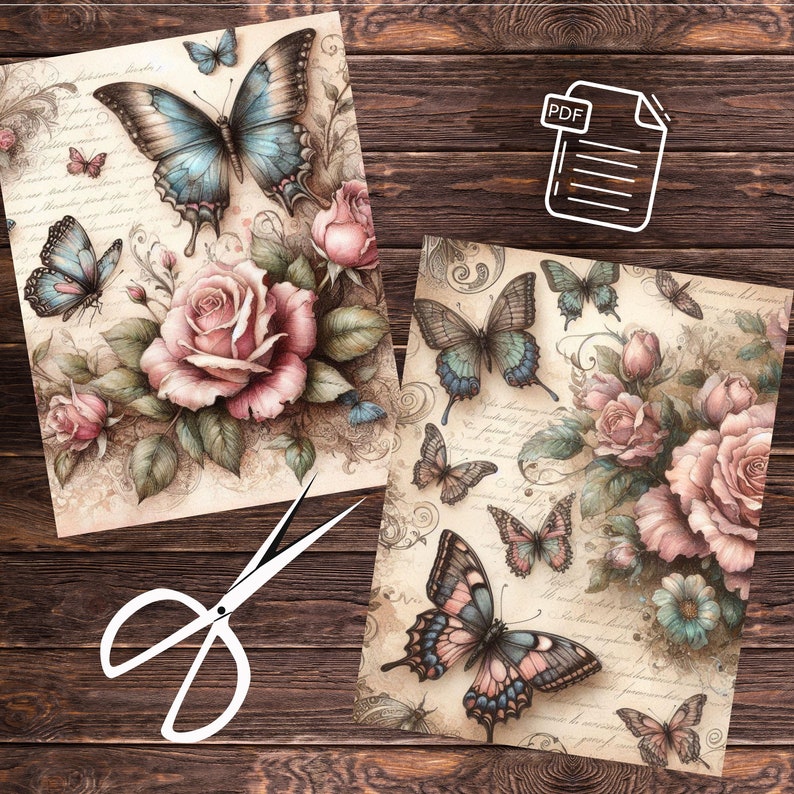 Vintage Butterfly Junk Journal Pages, Flower Ephemera Journal Kit ...