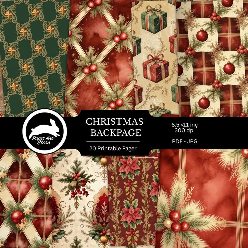20-page Vintage Christmas Backpage- Printable Holiday Scrapbook Papers ...