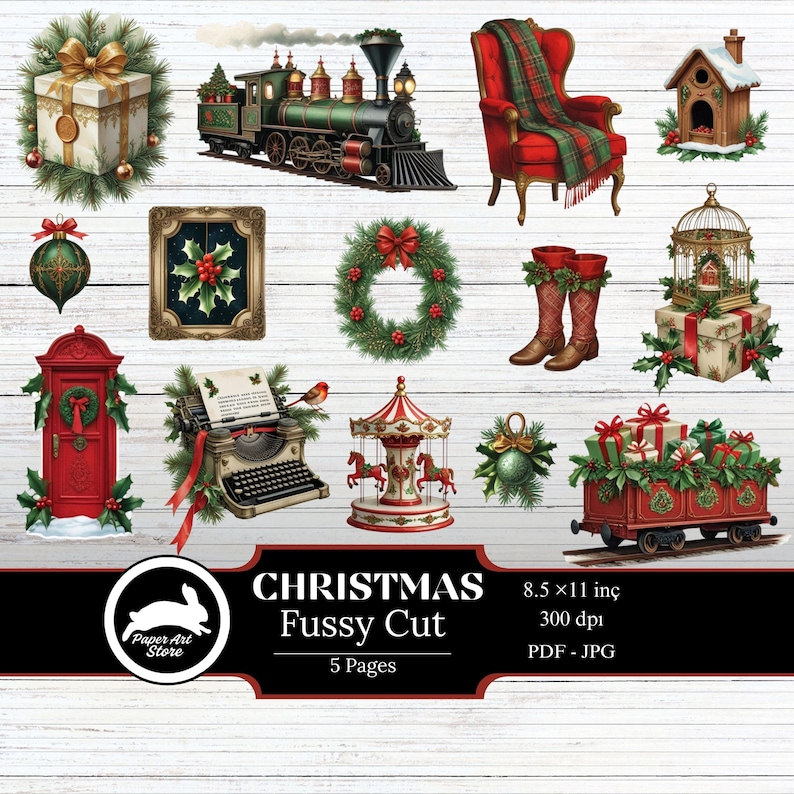 Christmas Fussy Cuts | Vintage Santa Ephemera |fussy Cut Digital Set ...