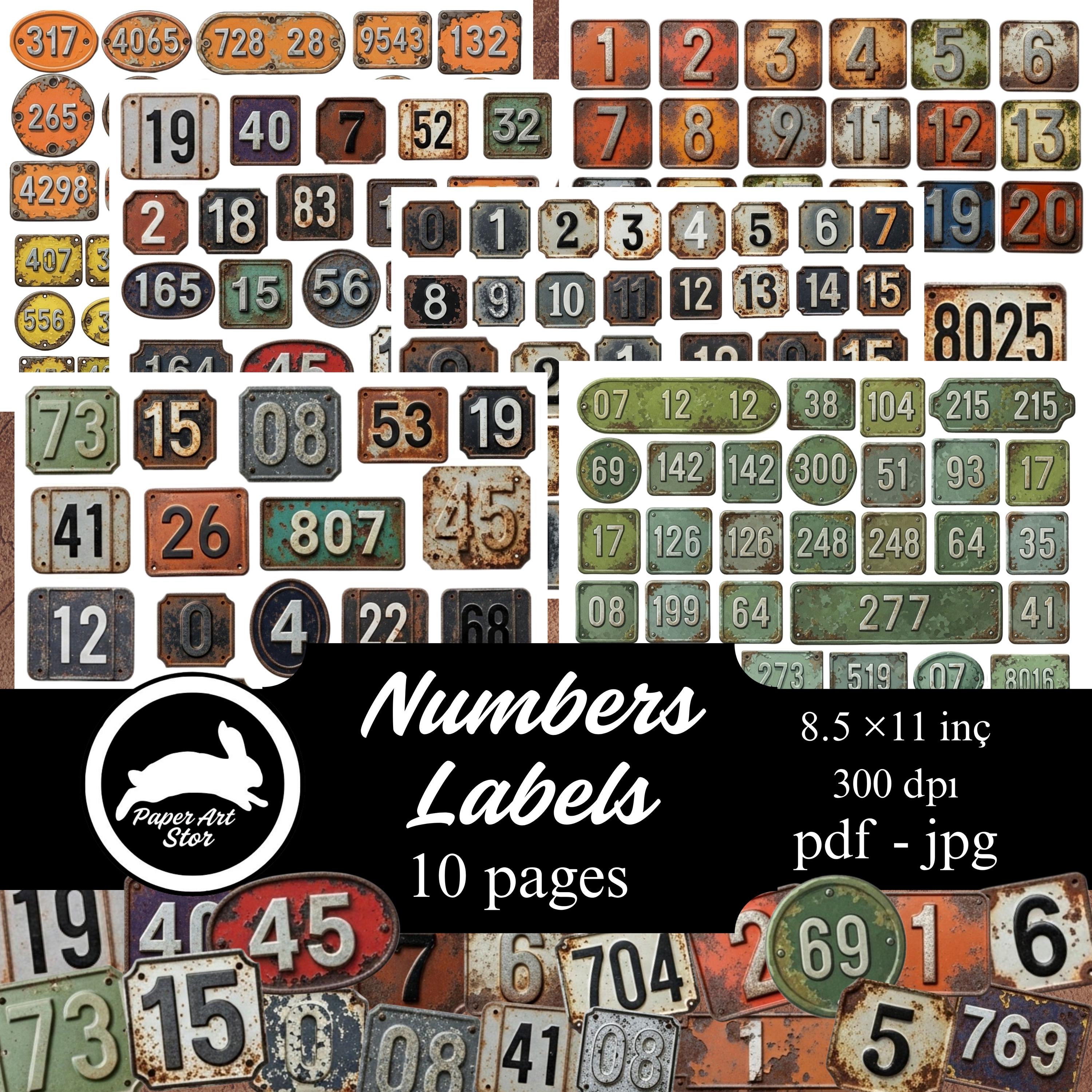 Printable Ephemera Number Tags – Grunge Number Labels – Junk Journal ...