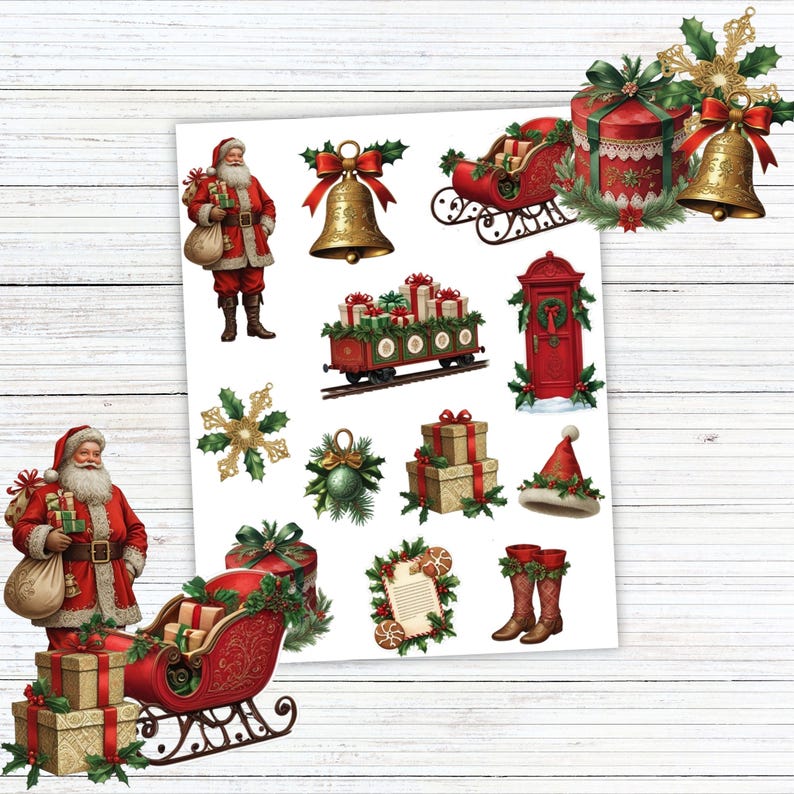 Christmas Fussy Cuts | Vintage Santa Ephemera |fussy Cut Digital Set ...