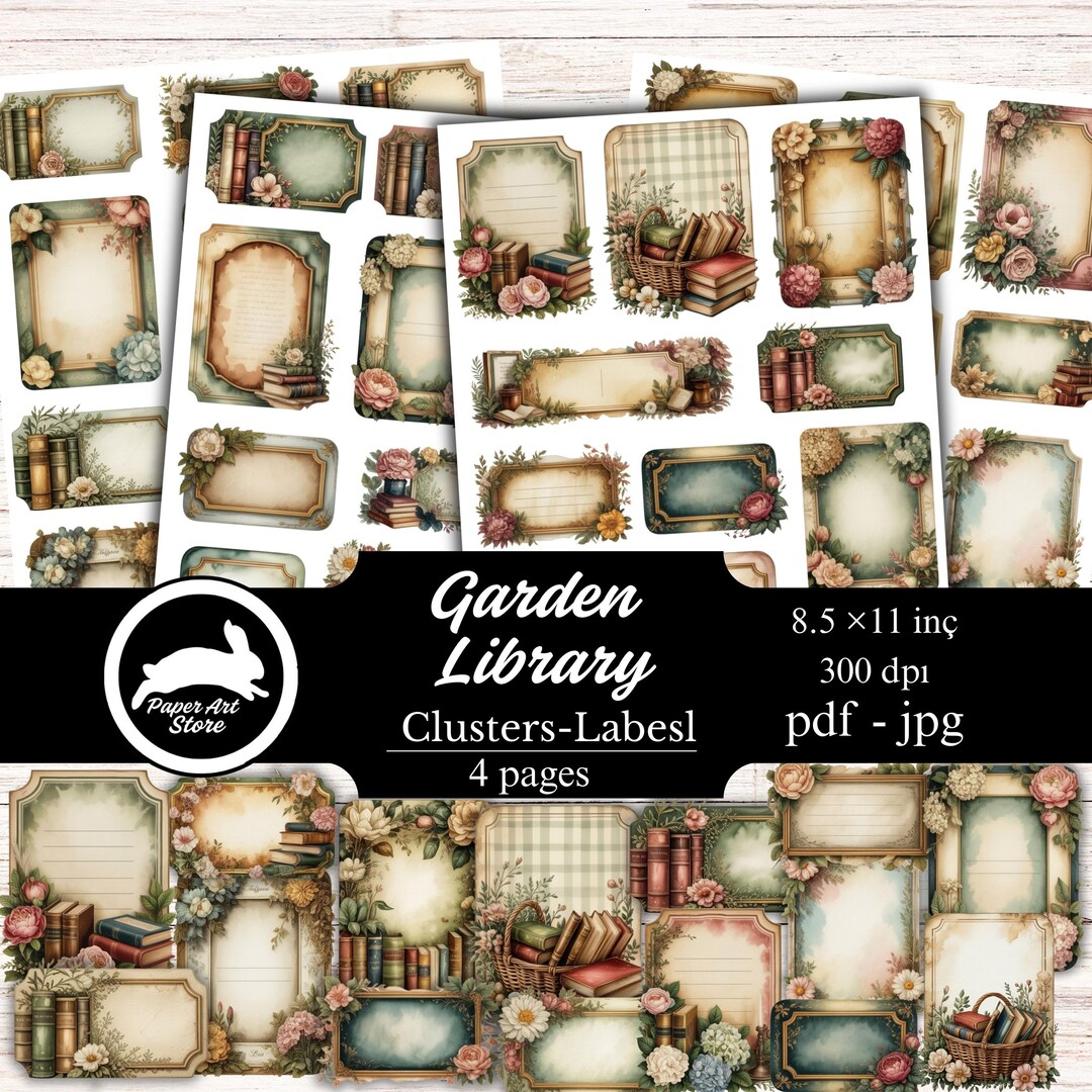 Garden Library Vintage Floral Labels & Clusters, Printable Junk Journal ...