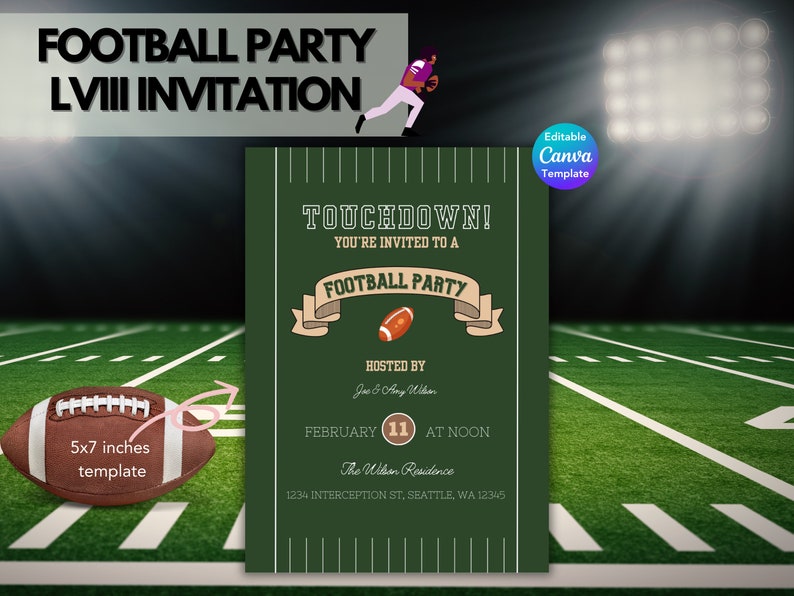 Football Invitation Template Football Party Game Day Flyer Football ...