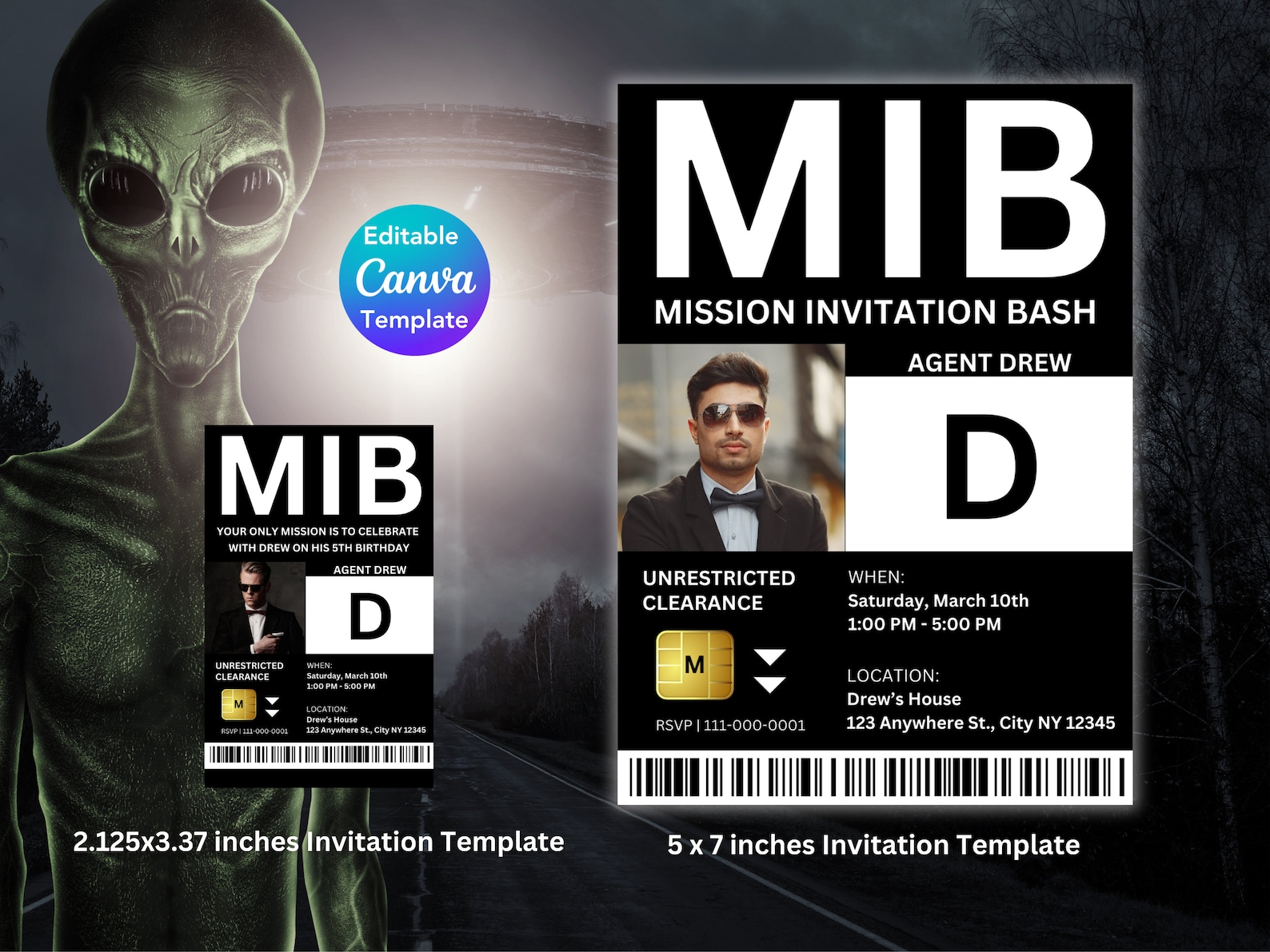 MIB Id Template, Printable Id Badge Mib, Personalized Men in Black ...