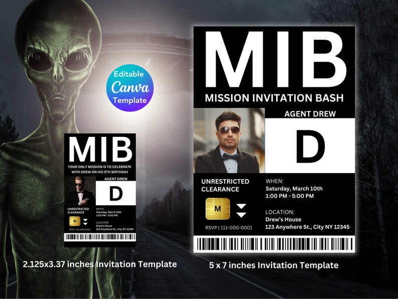 MIB Id Template, Printable Id Badge Mib, Personalized Men in Black ...