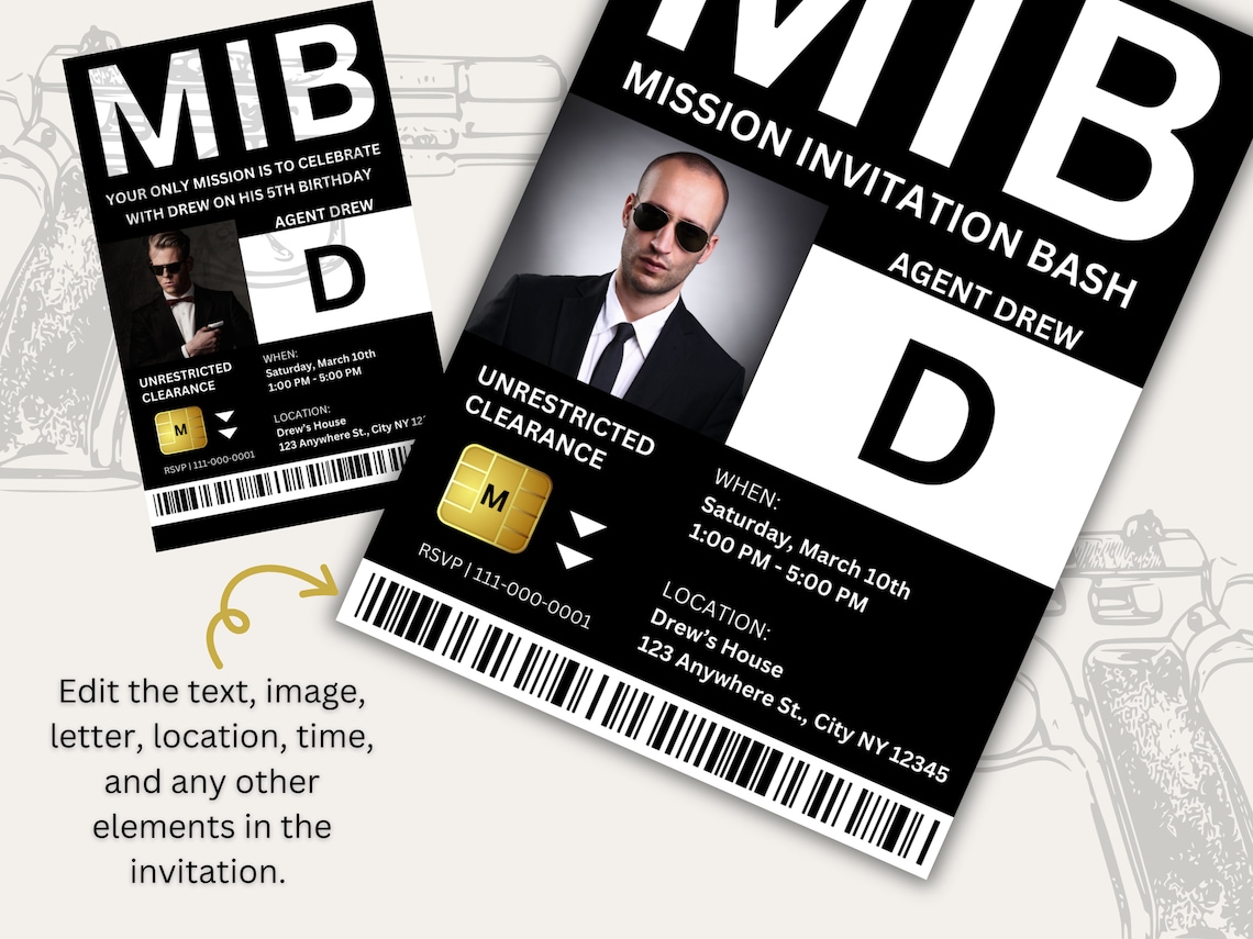 MIB Id Template, Printable Id Badge Mib, Personalized Men in Black ...