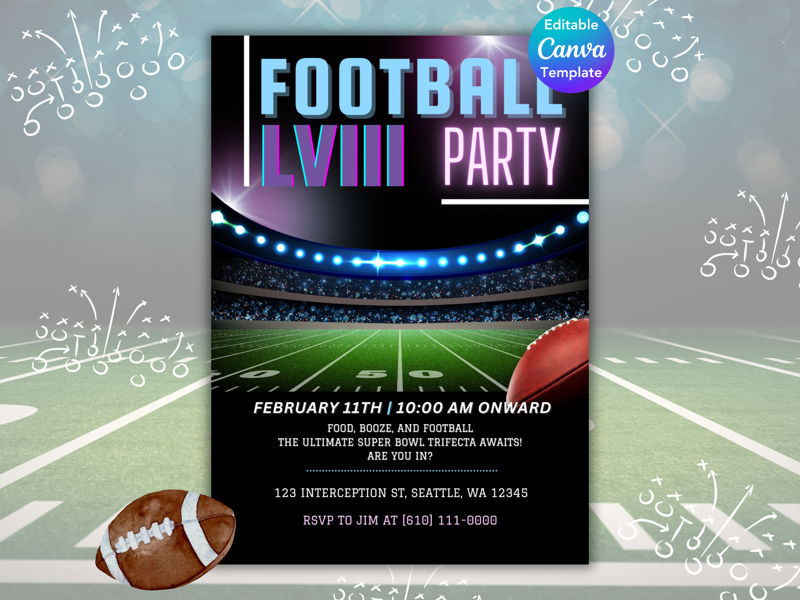 Football Invitation | Football Party Invite | Editable Invitation ...