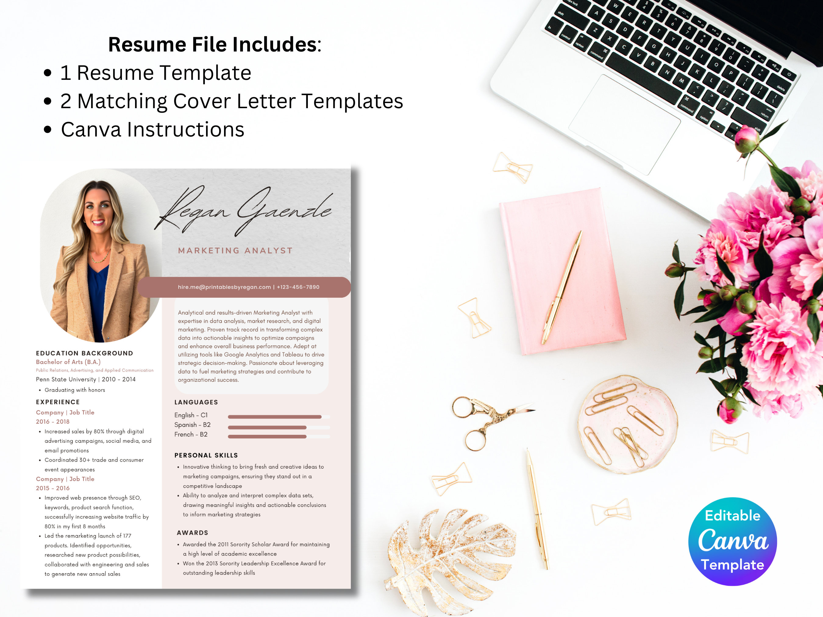 Editable Resume Template CV Resume Template Resume With Photo CV ...