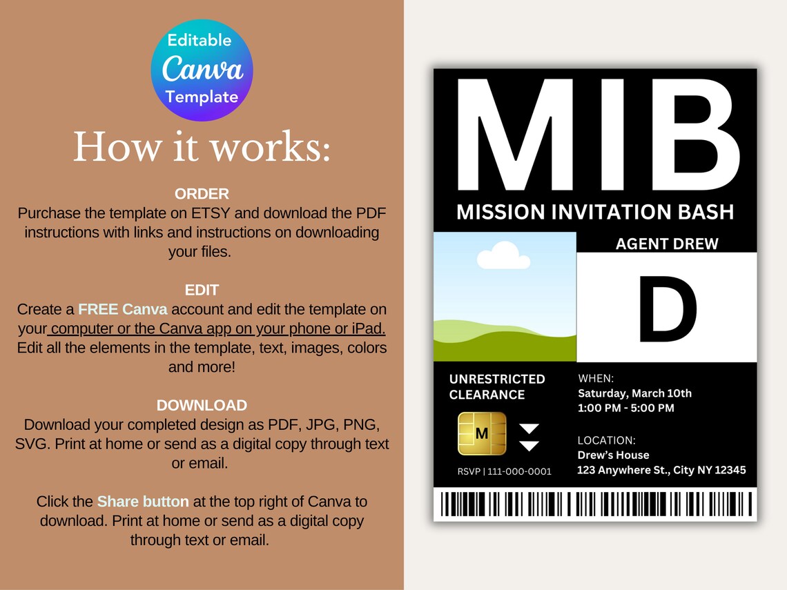 MIB Id Template, Printable Id Badge Mib, Personalized Men in Black ...