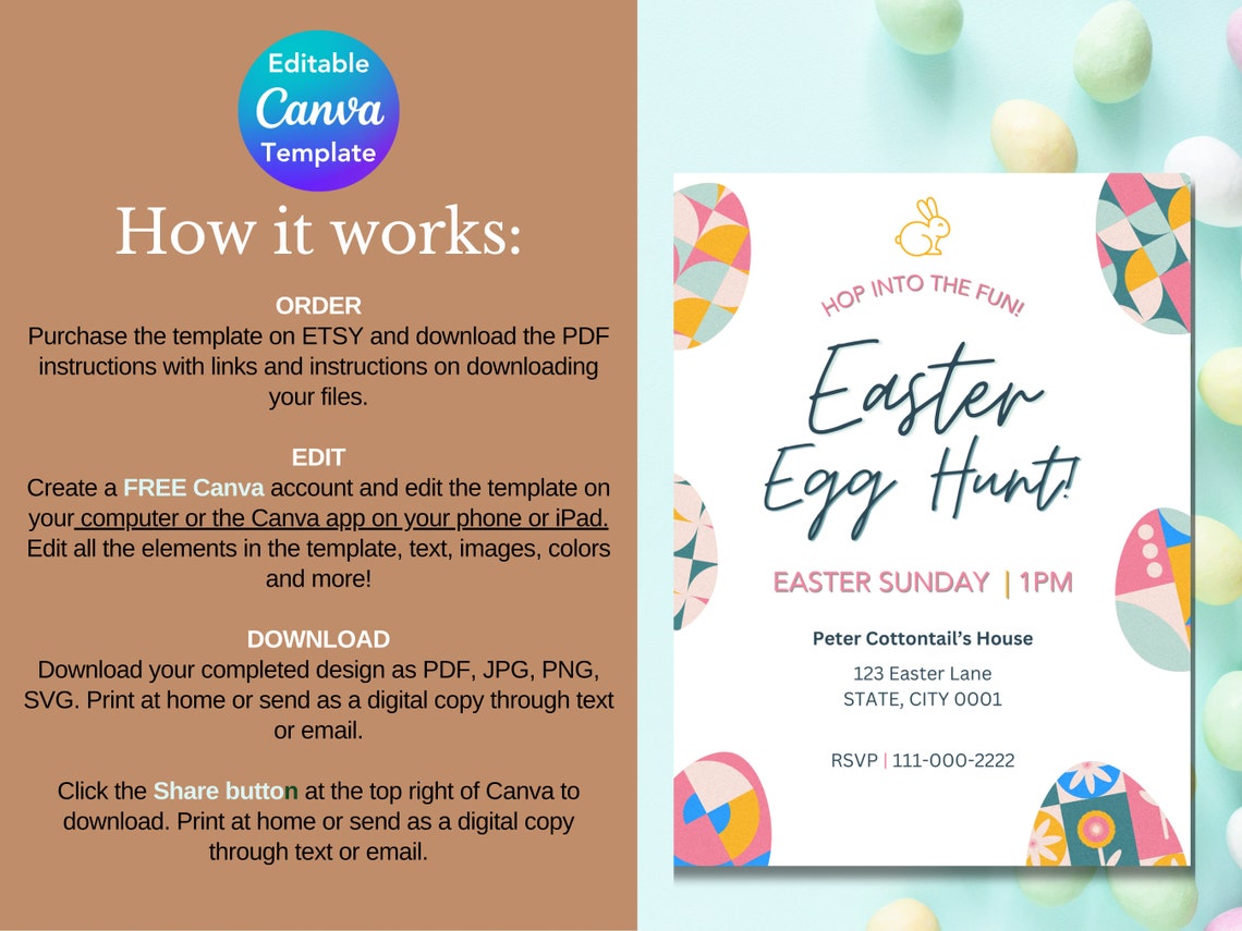 Editable Easter Egg Hunt Invitation Easter Egg Hunt Easter Invitation ...