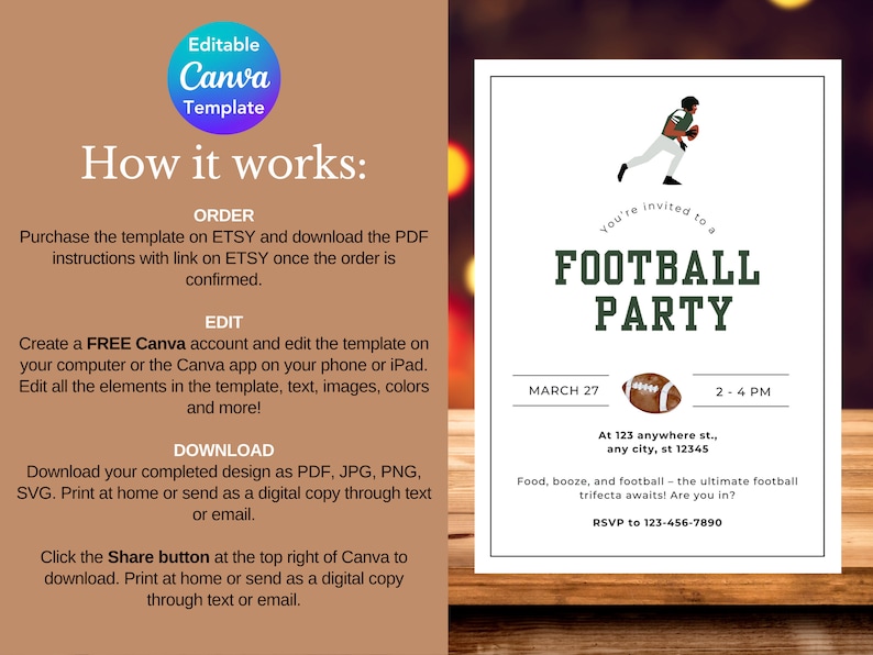 Editable Football Party Invite | Football Invitation | Football Sunday ...