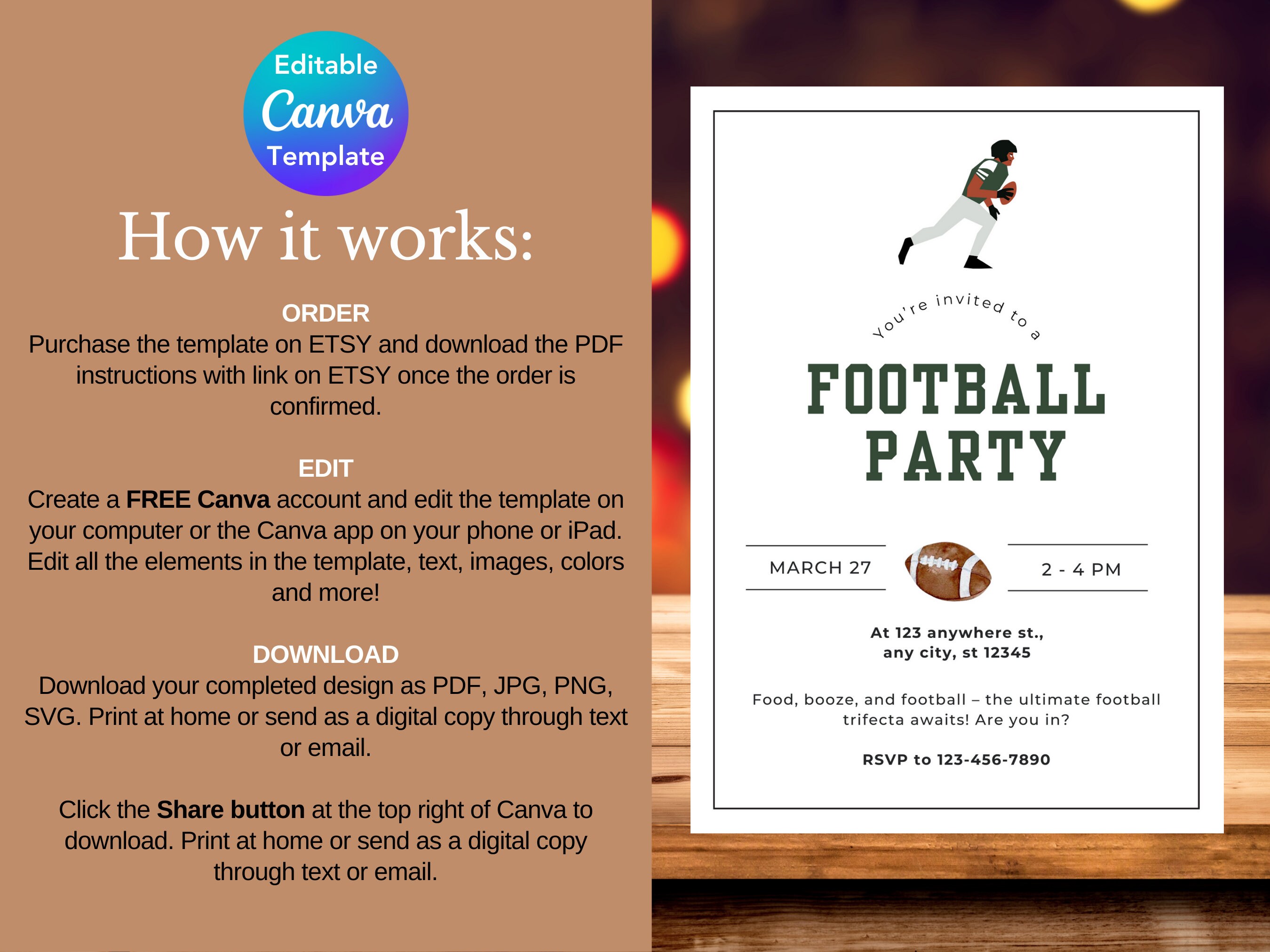 Editable Football Party Invite | Football Invitation | Football Sunday ...