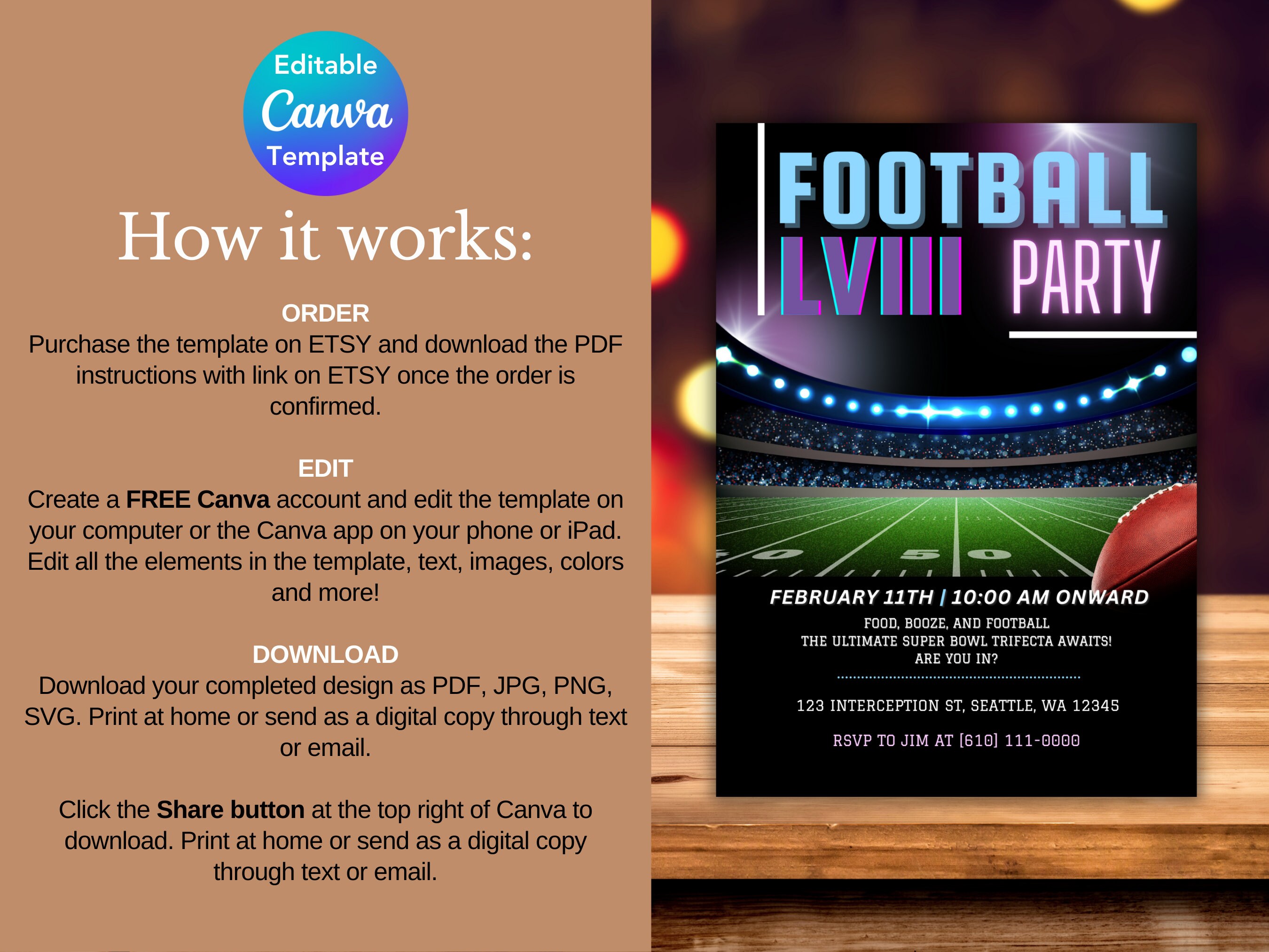 Football Invitation | Football Party Invite | Editable Invitation ...