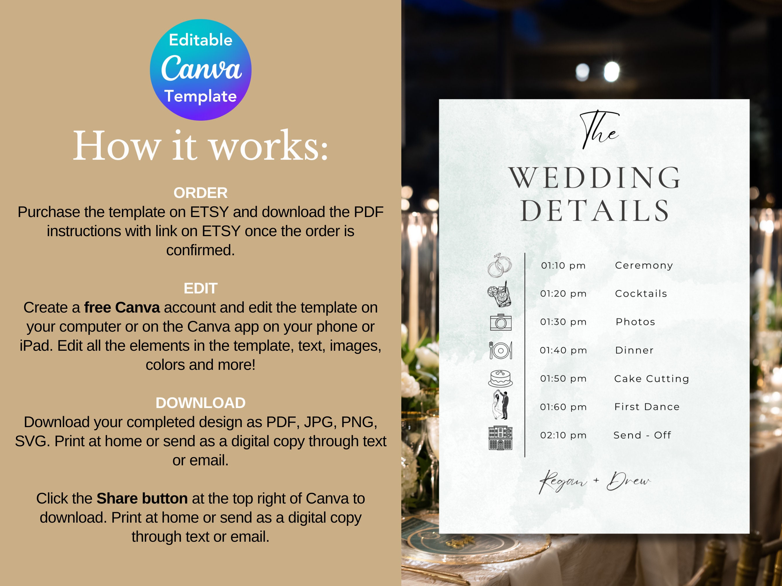 Editable Wedding Day Timeline Wedding Timeline Template Wedding ...