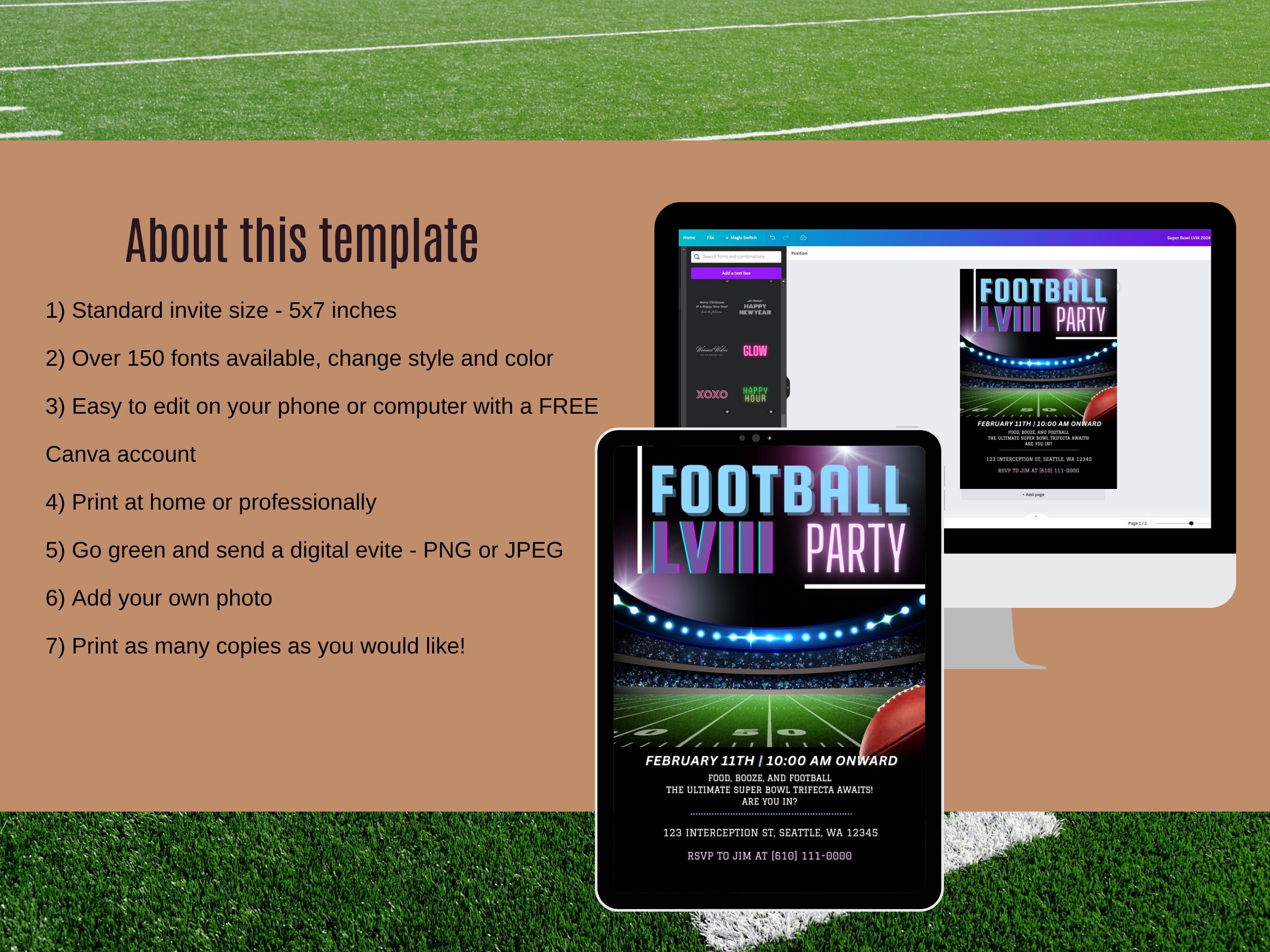 Football Invitation | Football Party Invite | Editable Invitation ...