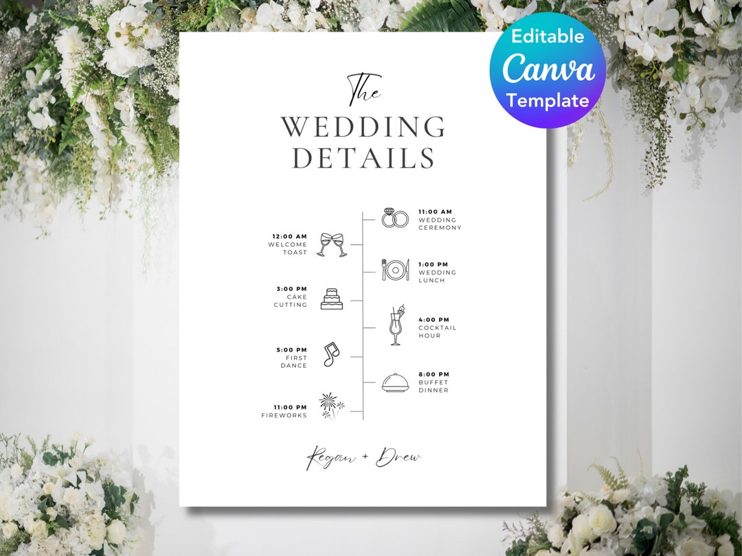 Wedding Timeline Template | Wedding Day Timeline | Wedding Itinerary ...