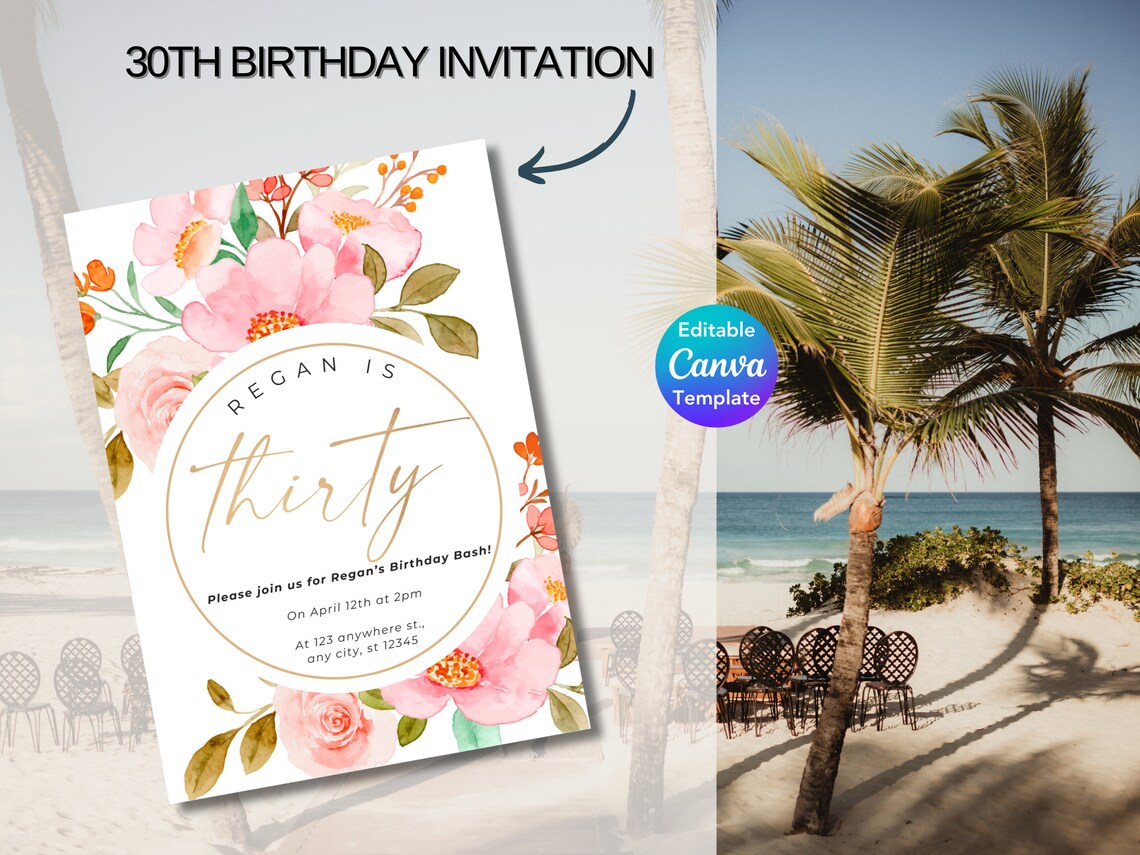 Editable 30th Birthday Invitation | 30th Invitation Template | Editable ...