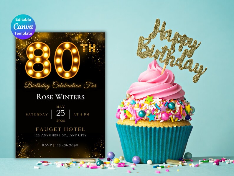 80th Birthday Invitations, 80th Invite Template, Digital 80th Birthday ...